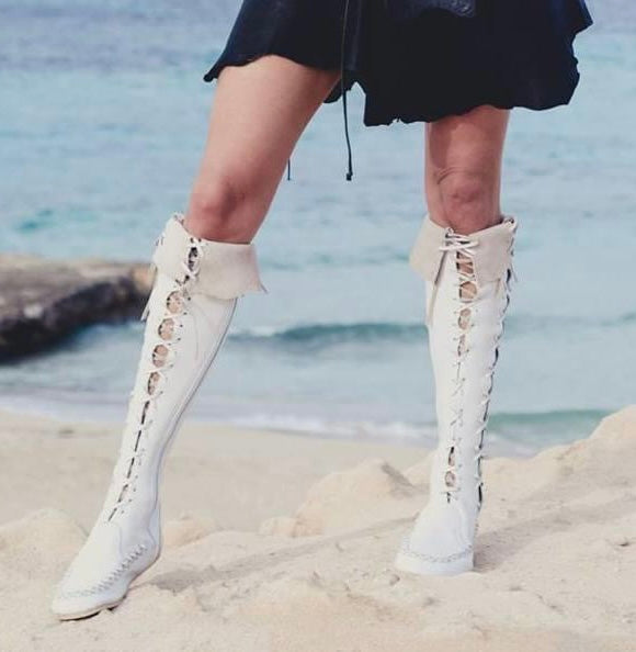 Leather Boots – Isla Blanca White Knee High Leather Boots | Gipsy Dharma