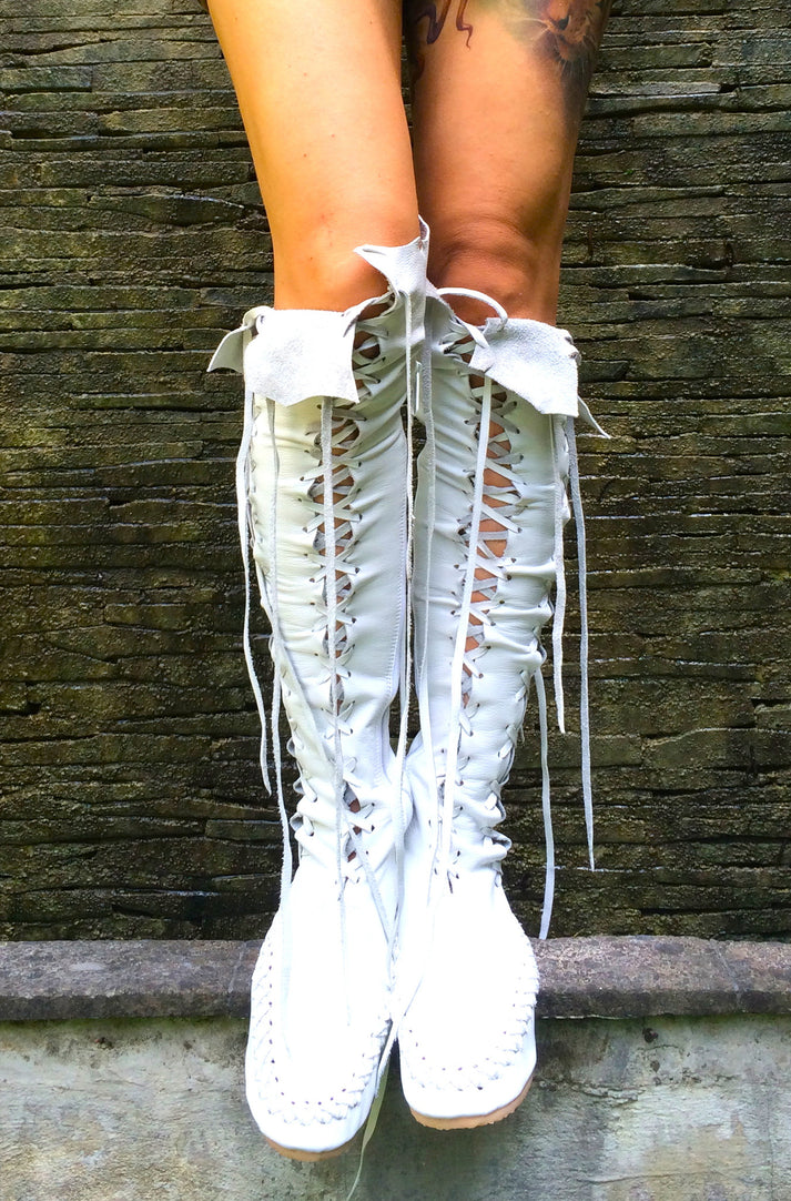 Leather Boots – Isla Blanca White Knee High Leather Boots | Gipsy Dharma