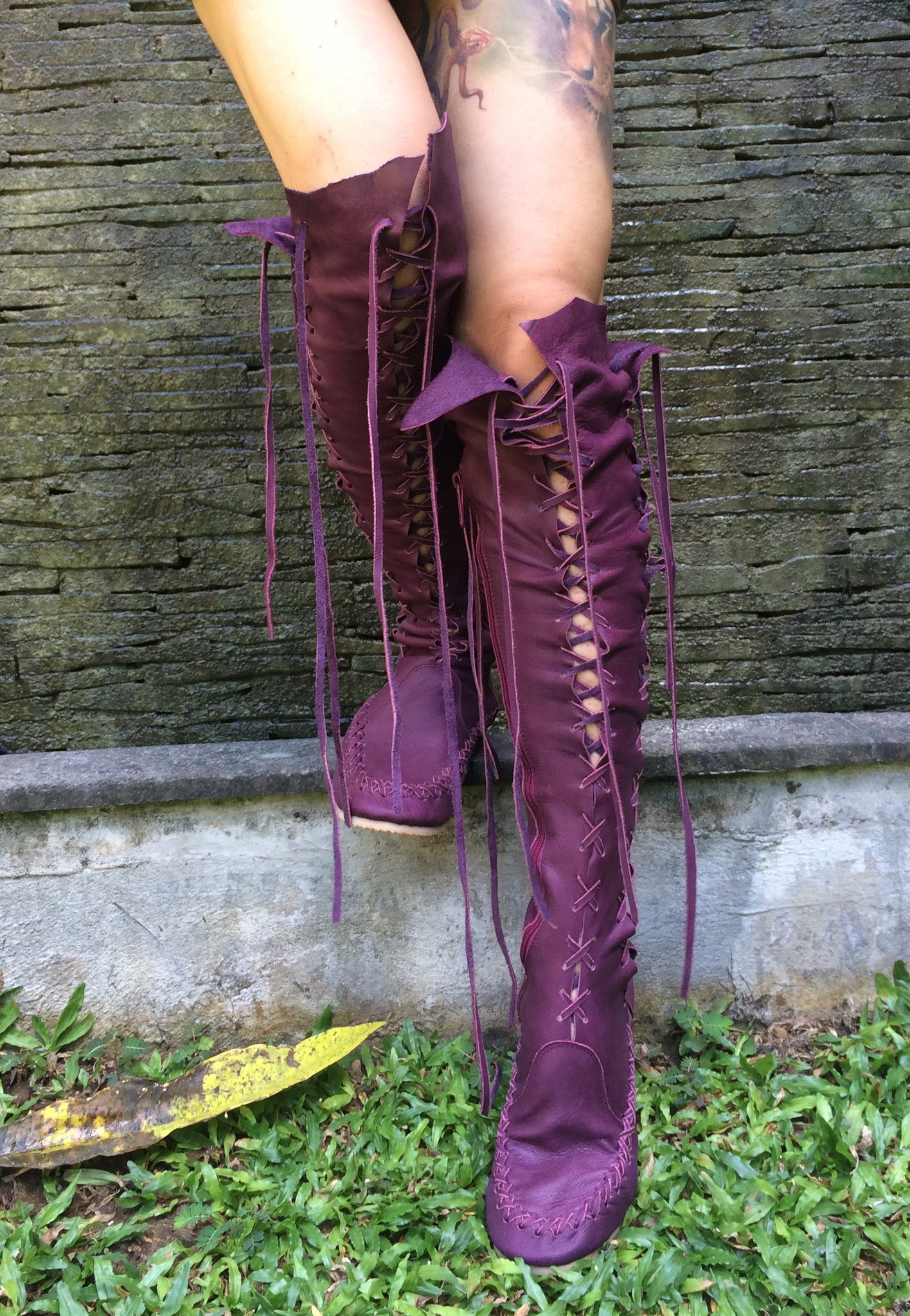 Leather Boots – Plum Knee High Leather Boots For Women | Gipsy Dharma