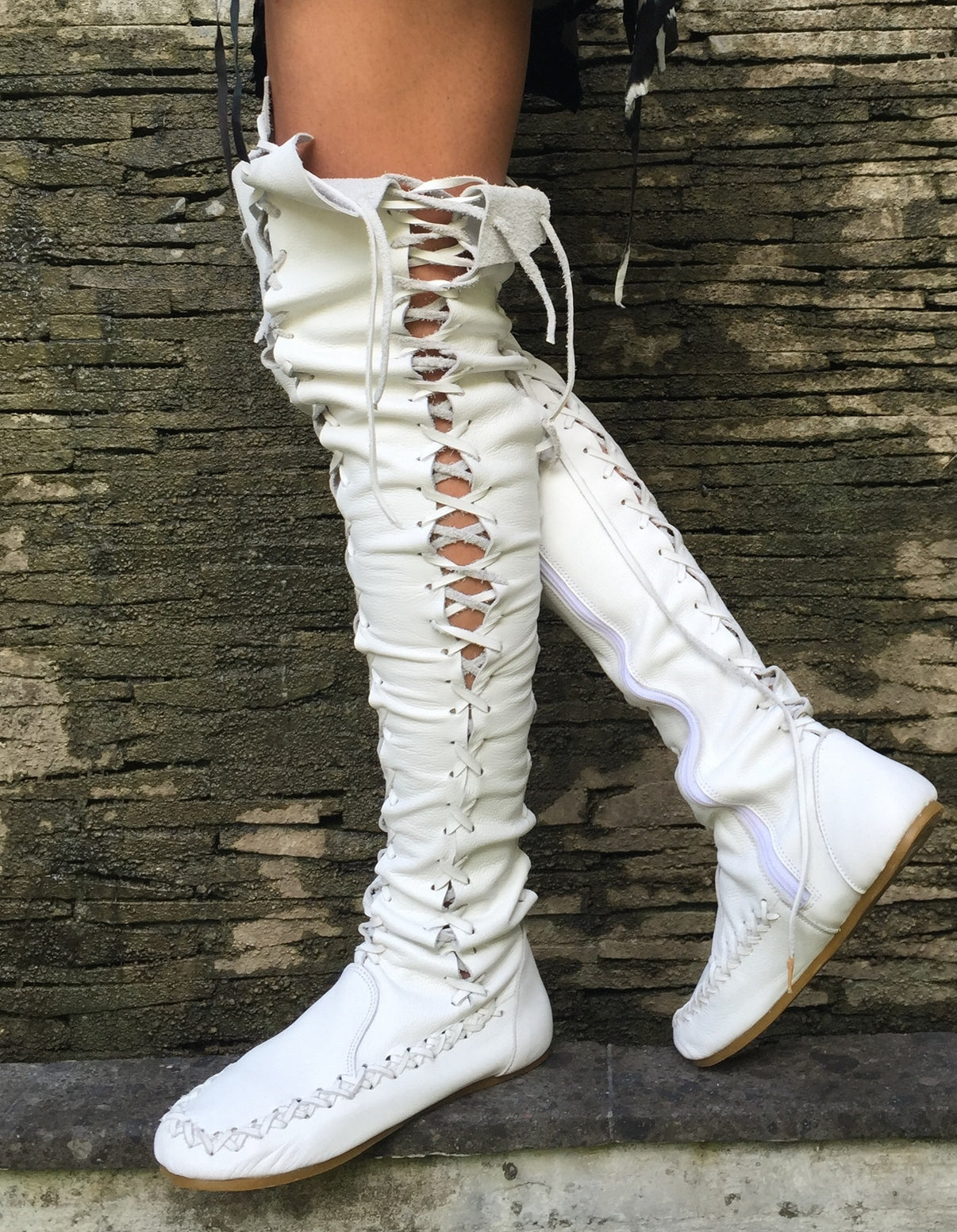 Leather Boots – Isla Blanca White Over Knee High Leather Boots | Gipsy ...