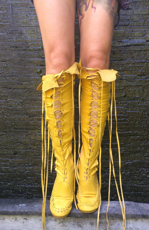 Leather Boots – Yellow Knee High Leather Boots| Gipsy Dharma
