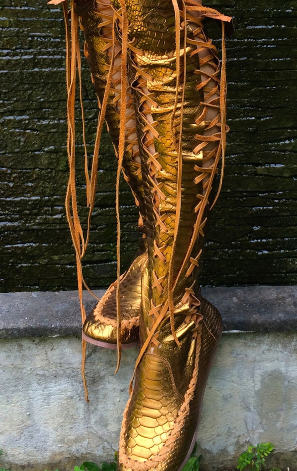 Leather Boots – Bronze Metallic Knee High Leather Boots | Gipsy Dharma